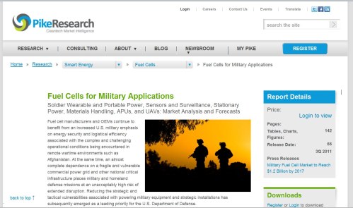 Pike Research reports fuel cell market getting big boost from military